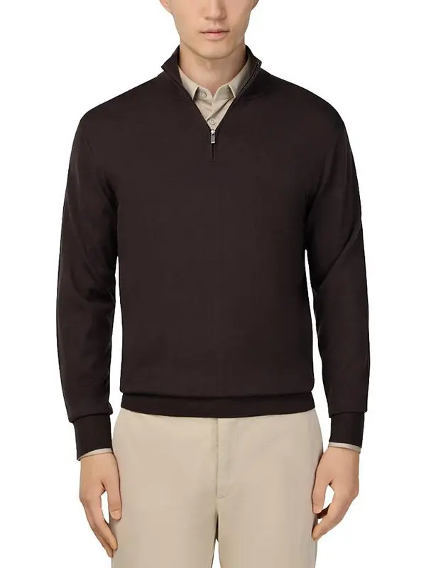 Boggi Milano Extra Fine Merino Wool Half Zip Sweater - Brown
