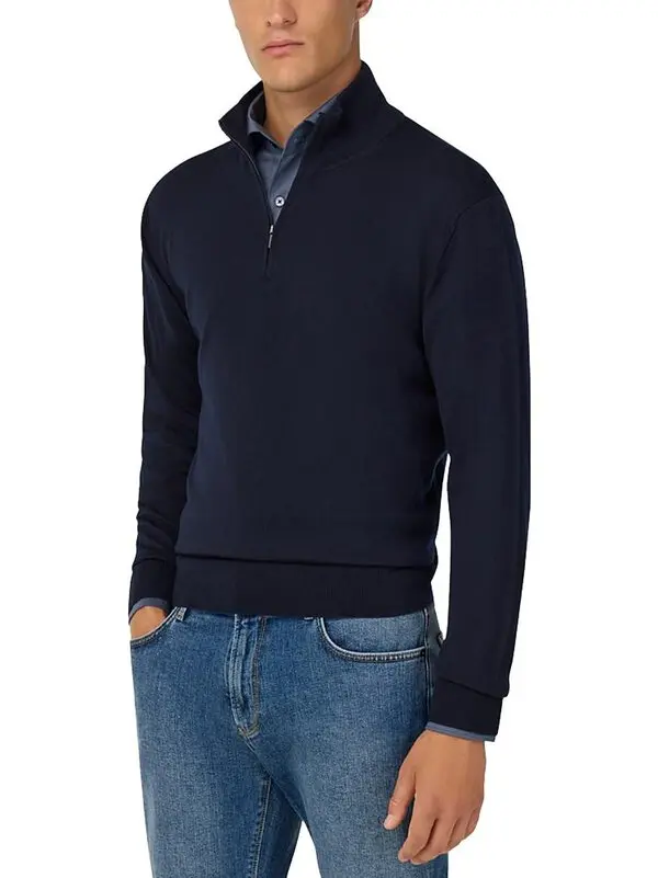 Boggi Milano Extra Fine Merino Wool Half Zip Sweater - Navy Blue