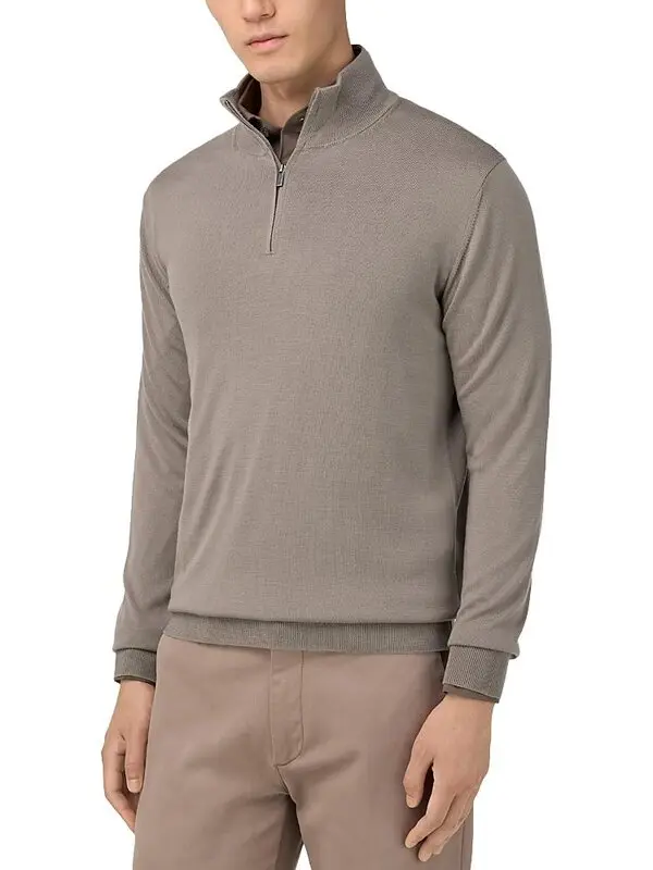 Boggi Milano Extra Fine Merino Wool Half Zip Sweater - Taupe