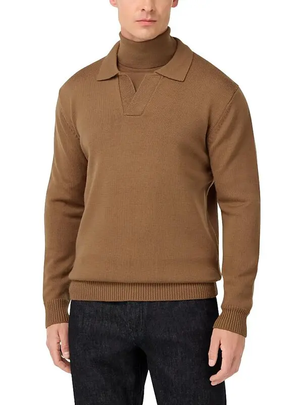 Boggi Milano Knitted Merino Wool Polo Shirt Exclusive - Hazelnut
