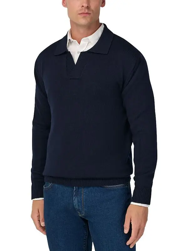 Boggi Milano Knitted Merino Wool Polo Shirt Exclusive - Navy Blue