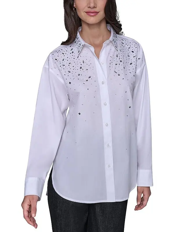 Karl Lagerfeld Paris Embellished Poplin Blouse - Soft White