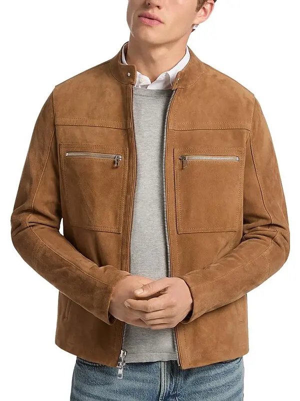 Michael Kors Suede Racer Jacket - Dark Camel