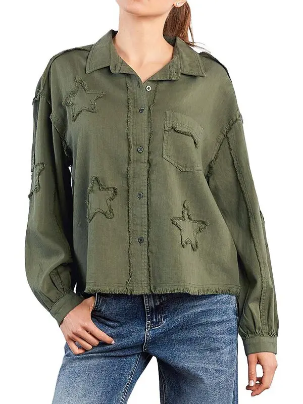 BILLY T Star Appliqué Shirt - Soft Olive