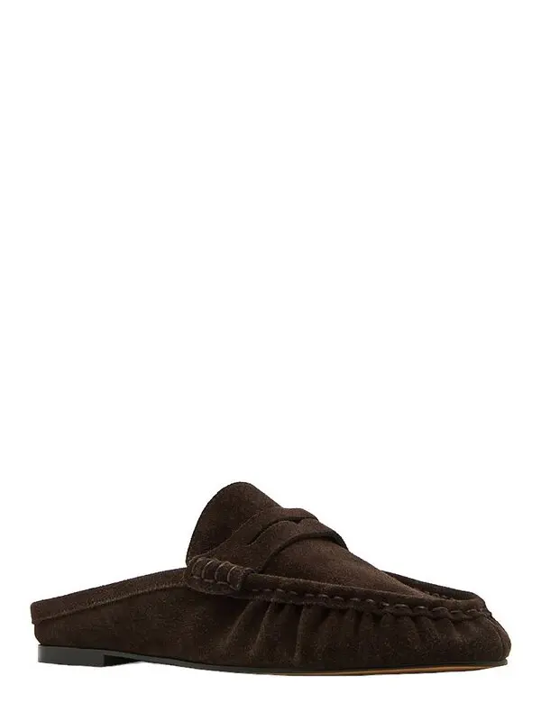 Steve Madden Rafe Penny Loafer Mules - Chocolate Brown Suede
