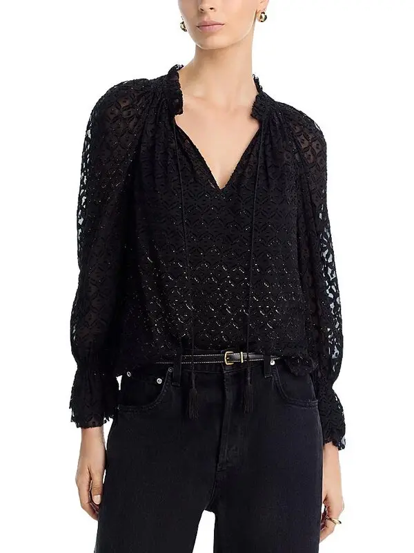 Veronica Beard Maxime Lace Blouse - Black/gold