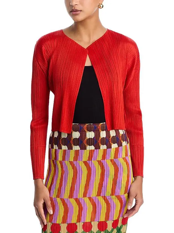 Issey Miyake Plisse Open Front Cardigan - Bright Red