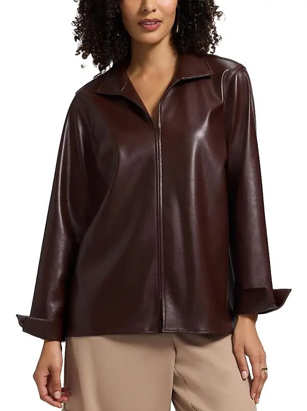 Foxcroft Agnes Faux Leather Shirt - Chicory Coffee