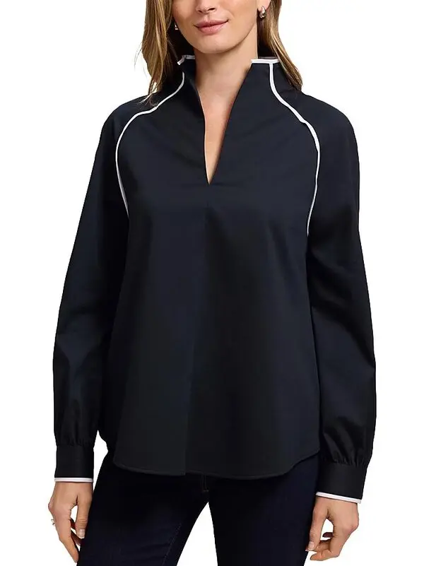 Foxcroft Daphne Long Sleeve Matte Sateen Popover Shirt - Black