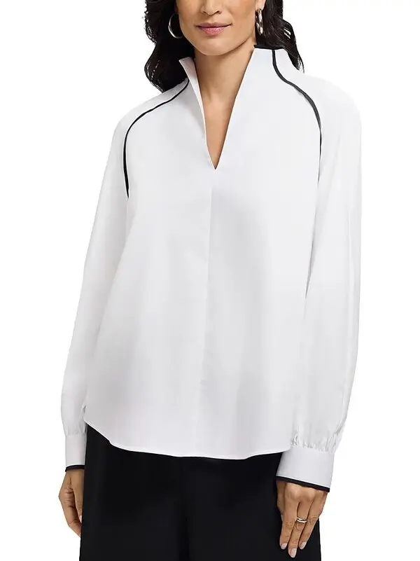 Foxcroft Daphne Long Sleeve Matte Sateen Popover Shirt - White