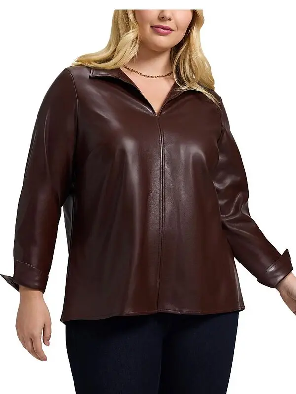 Foxcroft Agnes Faux Leather Shirt - Chicory Coffee