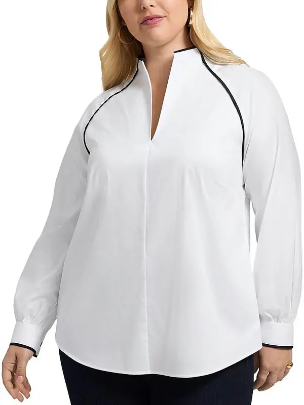 Foxcroft Daphne Long Sleeve Matte Sateen Popover Shirt - White