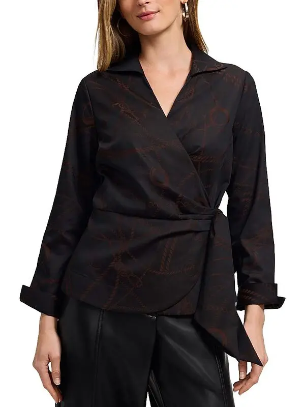 Foxcroft Salina Wrap Top - Coffee/ Black