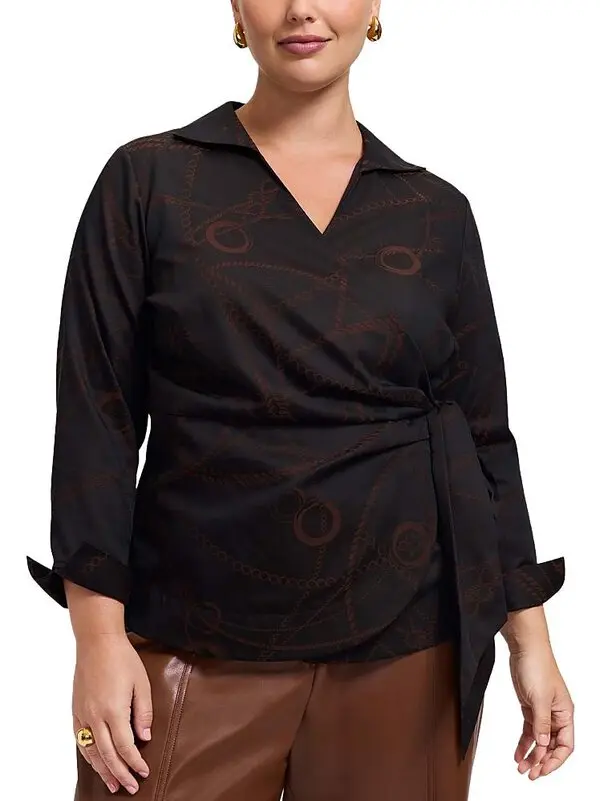 Foxcroft Salina Wrap Top - Coffee/ Black