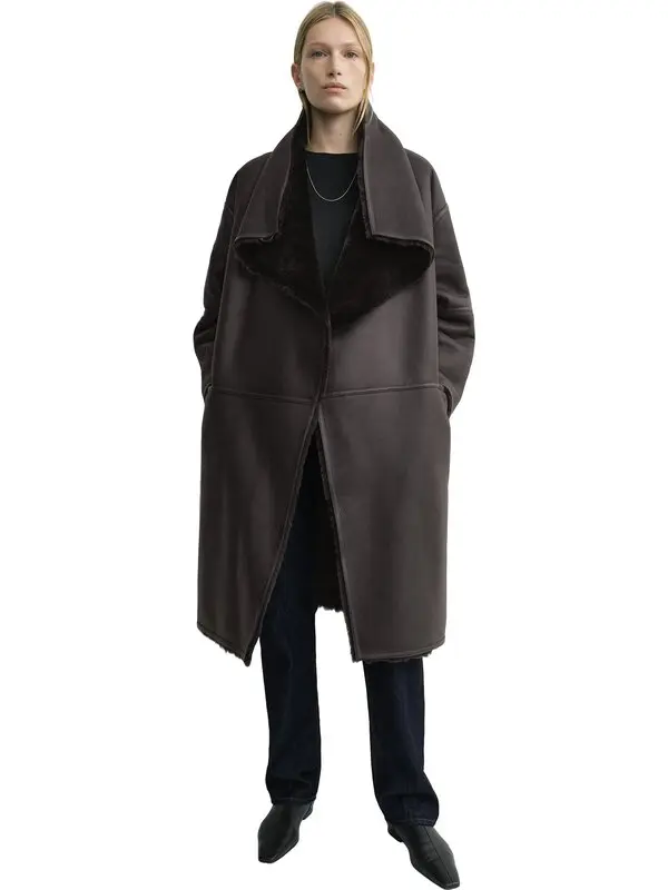 TOTEME Shearling Wrap Coat - Dark Brown
