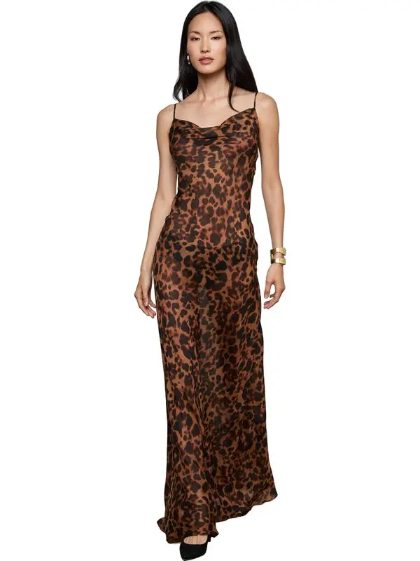 L'Agence Christine Silk Gown - Brown Multi Amur Leopard