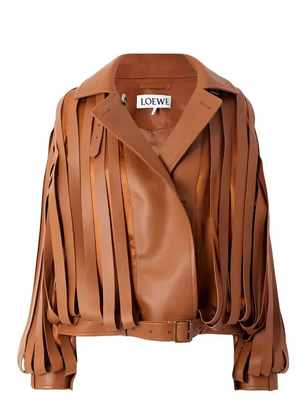Loewe Layered Cutout Leather And Silk-satin Jacket - Brown