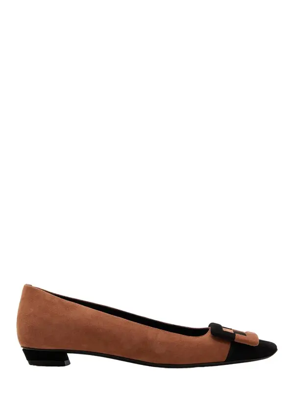 ROGER VIVIER Belle Vivier Duo Buckle Suede Ballet Flats - Brown