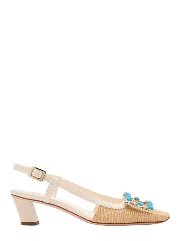 ROGER VIVIER Belle Vivier Raffia Slingback Pumps - Neutral