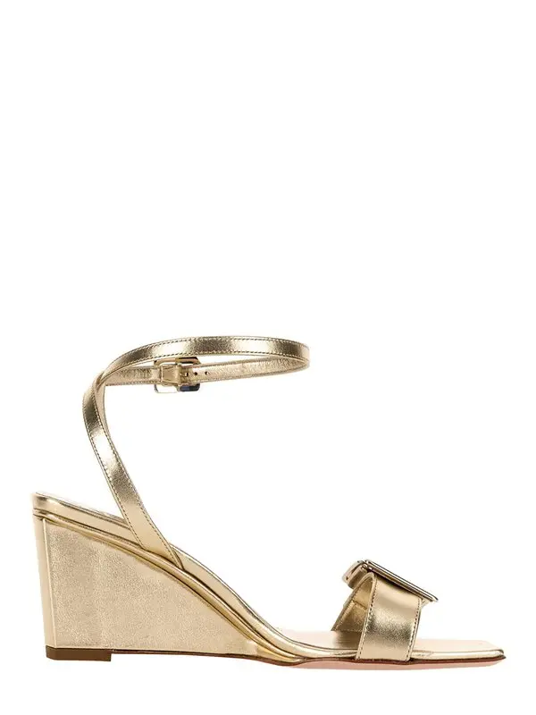 ROGER VIVIER Belle Vivier Leather Wedge Sandals - Gold