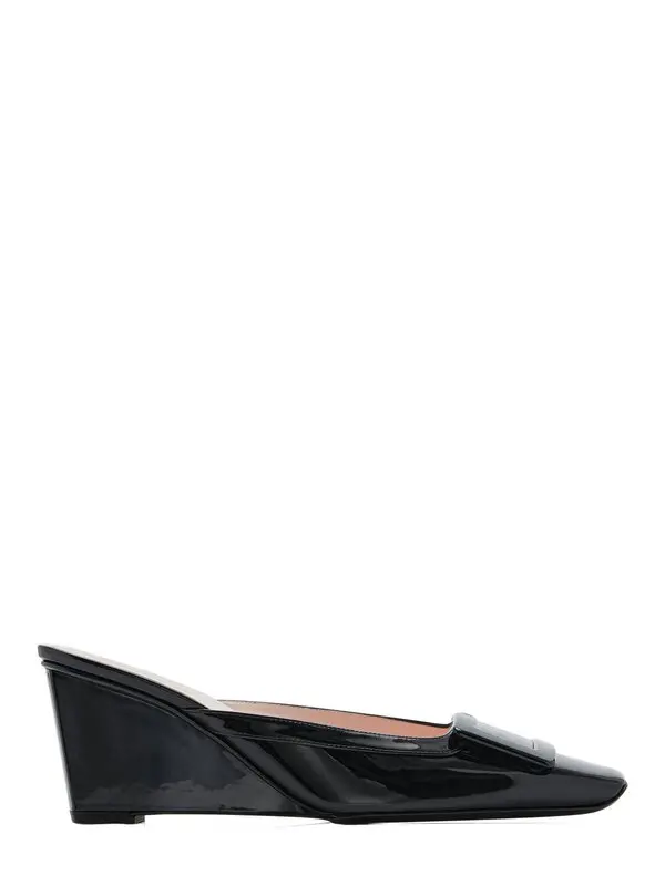 ROGER VIVIER Belle Vivier Leather Wedge Mules - Black