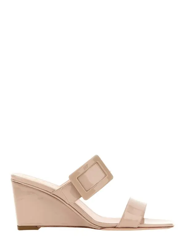 ROGER VIVIER Belle Vivier Leather Wedge Mules - Nude