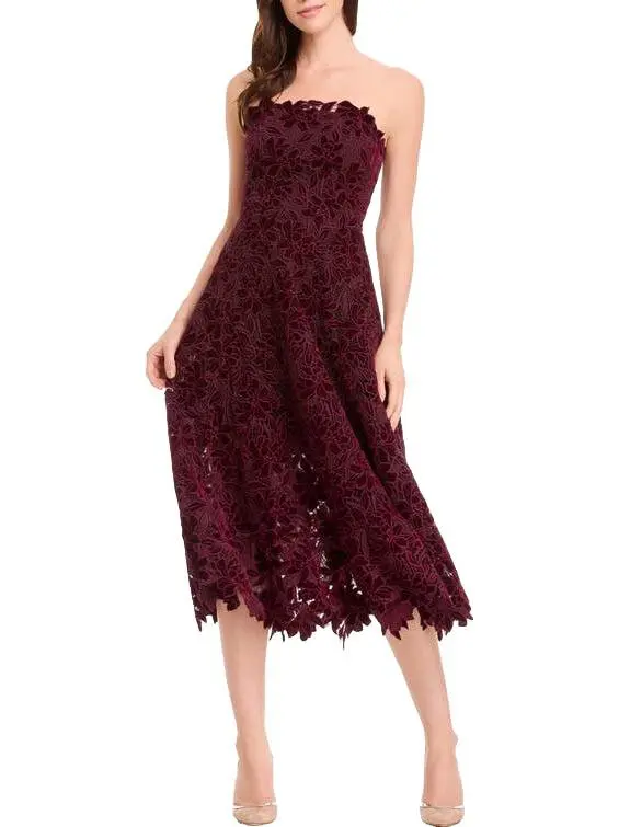 Dress The Population Kailyn Velvet Floral Lace Strapless Cocktail Dress - Oxblood