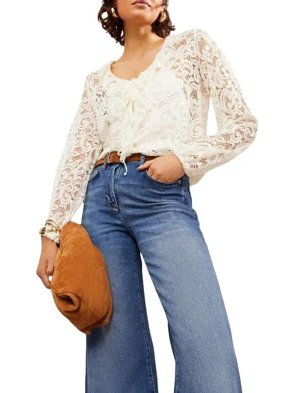FRIENDS LIKE THESE Lace Ruffle Long Sleeve Top - Cream
