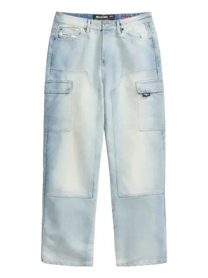 ECKO UNLTD. Carpenter Cargo Wide Leg Denim Pants - Light Indigo Wash