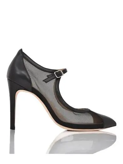 JOAN OLOFF SHOES Mesh And Leather Mary Jane Pumps - Black