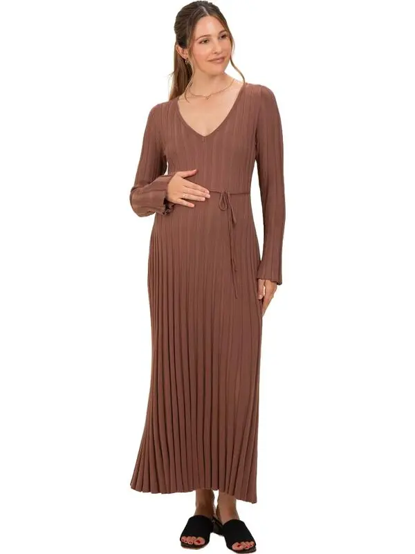 PINKBLUSH Ribbed Knit Maxi Dress - Brown