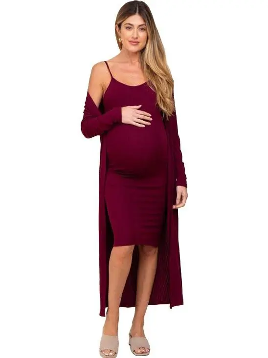 PINKBLUSH Ribbed Cardigan 2-piece Set - Burgundy