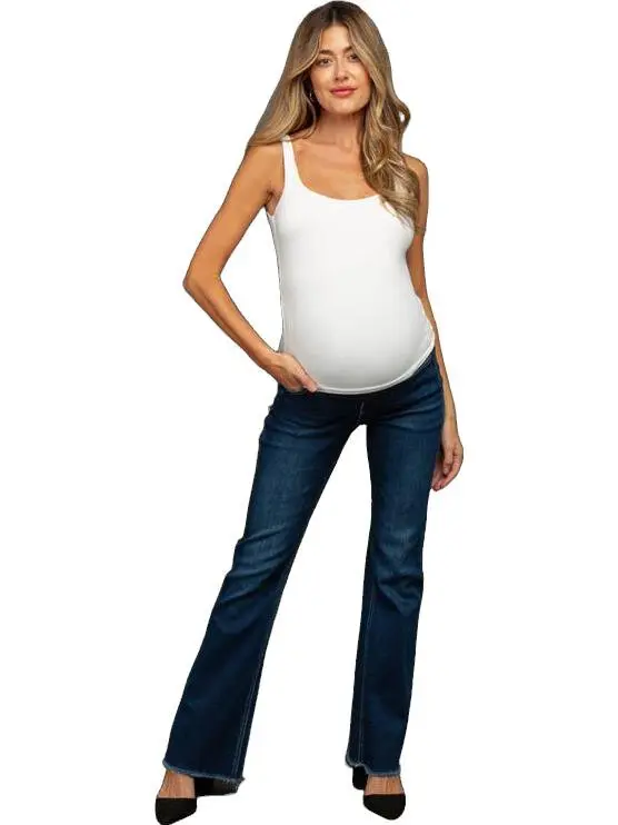 PINKBLUSH Raw Hem Bootcut Maternity Jeans - Navy Blue