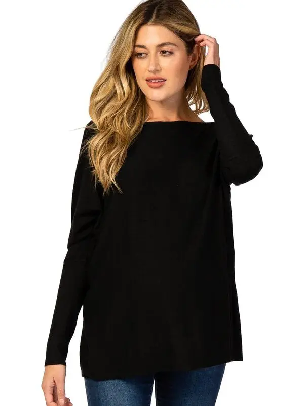 PINKBLUSH Soft Knit Boatneck Dolman Sleeve Sweater - Black