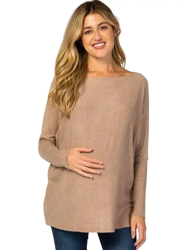 PINKBLUSH Soft Knit Boatneck Dolman Sleeve Maternity Sweater - Mocha