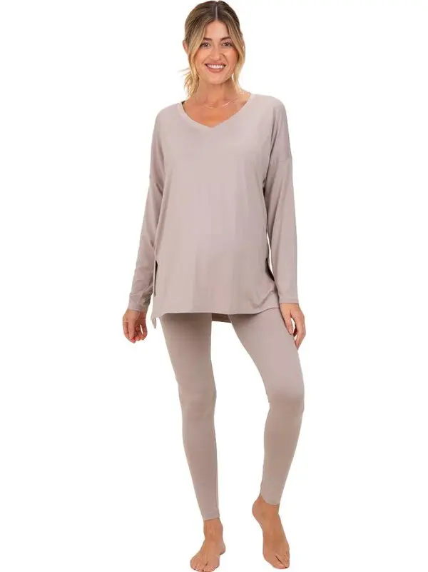 PINKBLUSH Brushed Knit Oversized Top And Legging Set - Beige