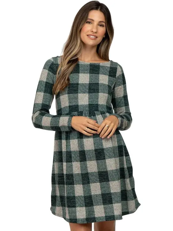PINKBLUSH Plaid Knit Maternity Dress - Green