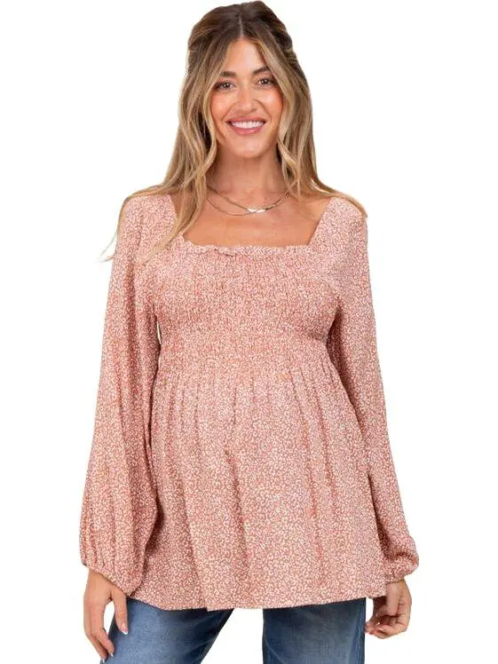 PINKBLUSH Printed Smocked Tunic Top - Mauve