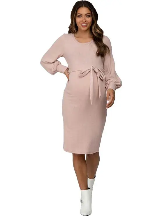 PINKBLUSH Waist Tie Bubble Sleeve Dress - Pink