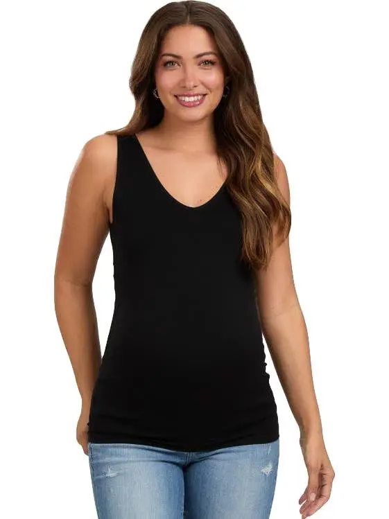 PINKBLUSH Sleeveless Fitted Maternity Tank Top - Black