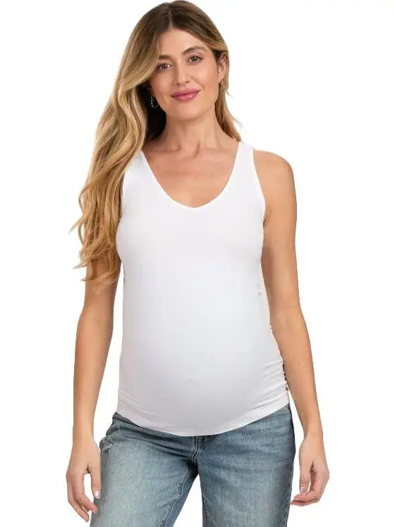 PINKBLUSH Sleeveless Fitted Maternity Tank Top - White