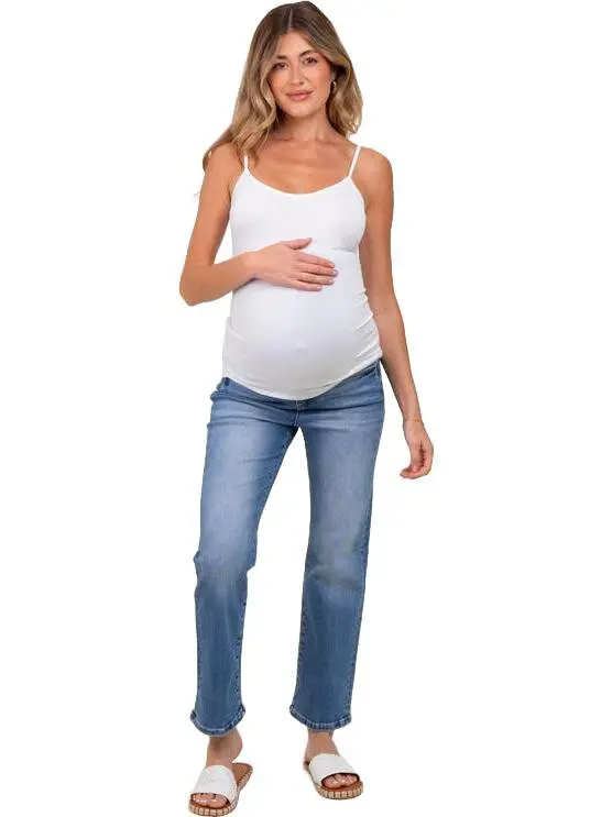 PINKBLUSH Maternity Cropped Straight Leg Jeans - Blue