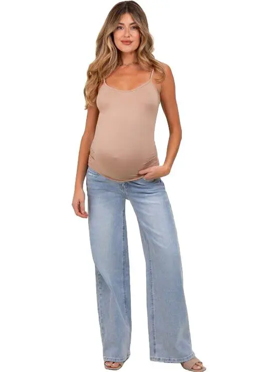 PINKBLUSH Lightly Distressed Wide Leg Maternity Jeans - Light Blue