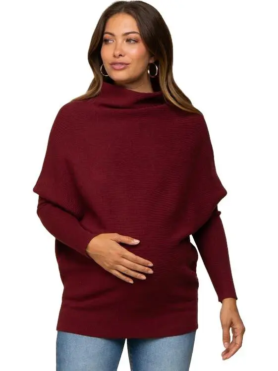 PINKBLUSH Funnel Neck Dolman Sleeve Sweater - Burgundy