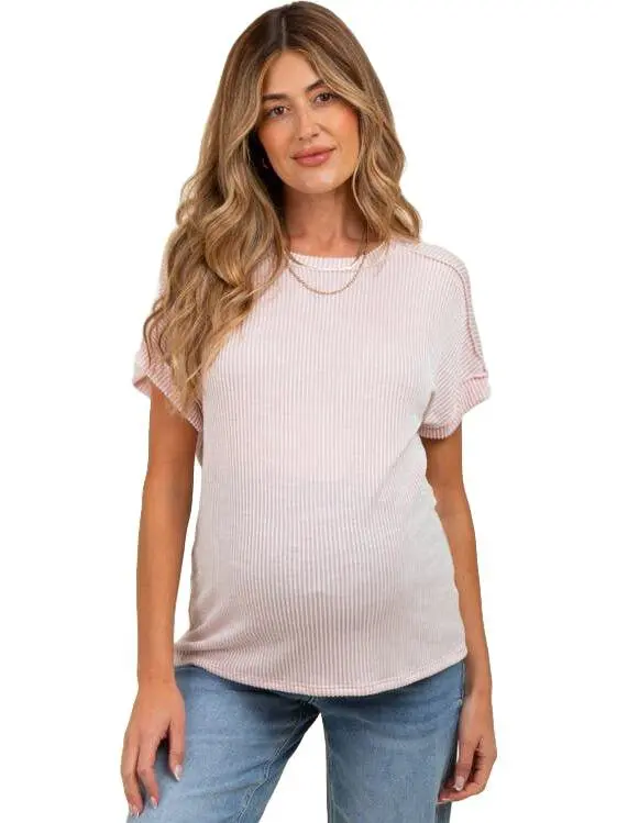 PINKBLUSH Ribbed Exposed Seam Short Sleeve Top - Pink