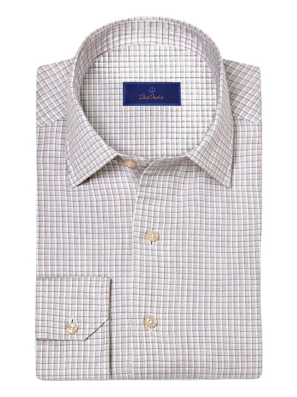 David Donahue Cotton & Cashmere Micro Check Sport Shirt - Pearl Multi