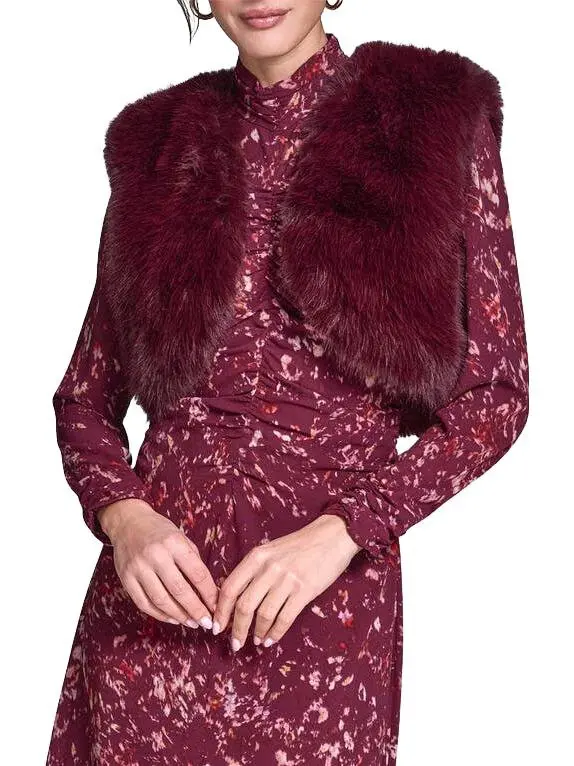 Bcbgmaxazria Faux Fur Sleeveless Shrug - Crimson