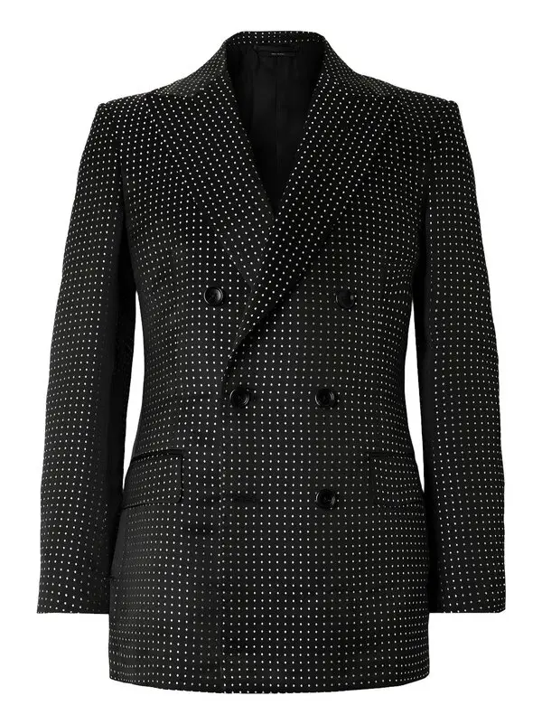 TOM FORD Double-breasted Polka-dot Mulberry Silk-duchesse Satin Tuxedo Jacket - Black