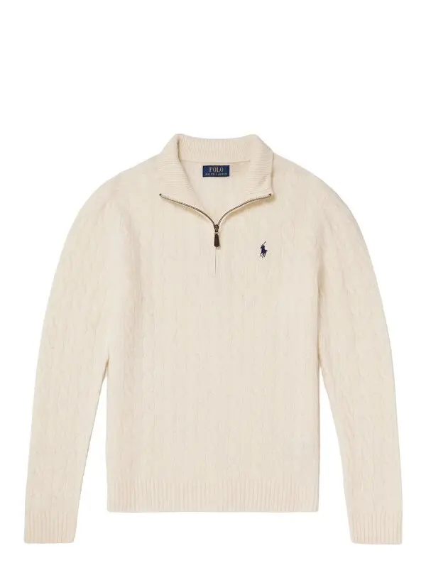 Polo Ralph Lauren Logo-embroidered Cable-knit Sweater - Neutrals
