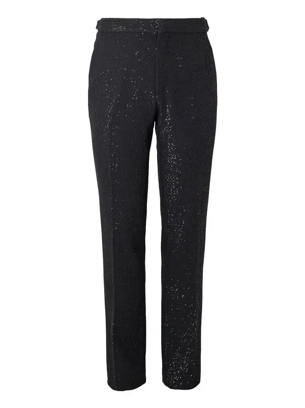 TOM FORD Tapered Sequin-embellished Wool-blend Bouclé Trousers - Black
